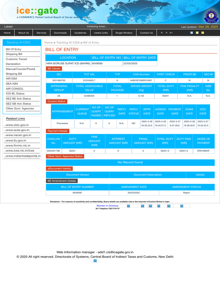 Httpsenquiry - Icegate.gov - InenquiryaticesBETrack Ices Action | PDF