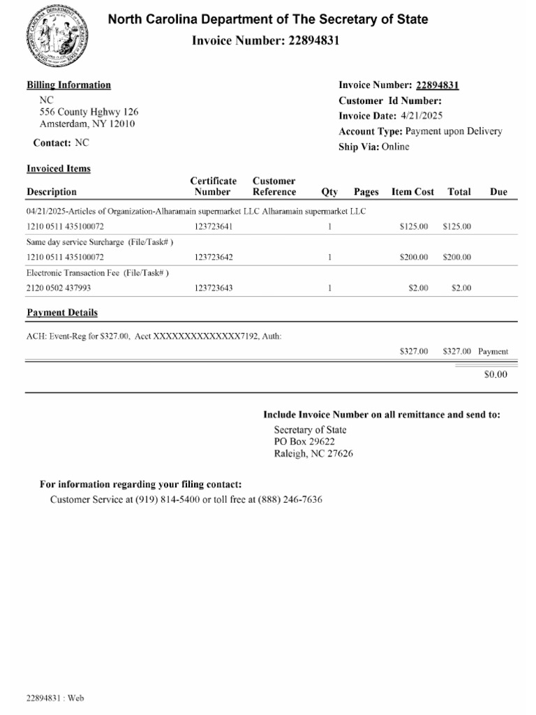 Alharamain Supermarket Filing Receipt | PDF