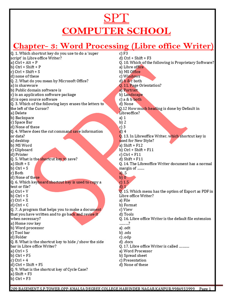 180 PDF MCQ QUESTION CCC CAPTER 3 Word Processing Libreoffice Writer-1 | PDF | Keyboard Shortcut ...