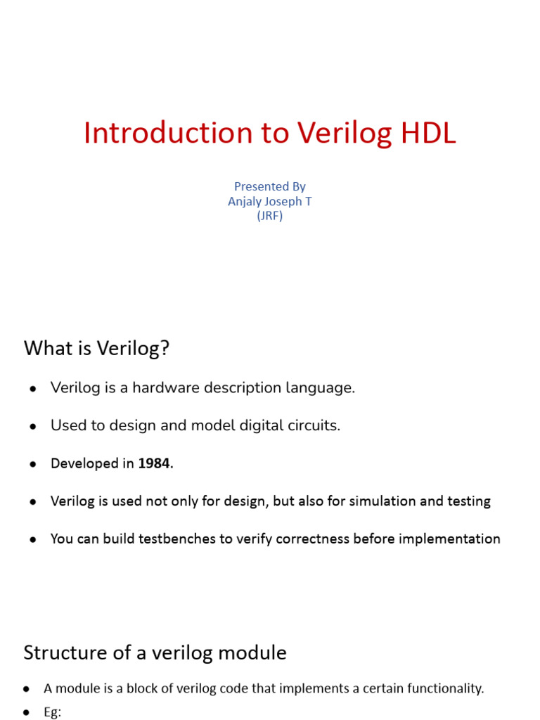 Internship - Basics of Verilog - New1 | PDF | Hardware Description Language | Digital Electronics