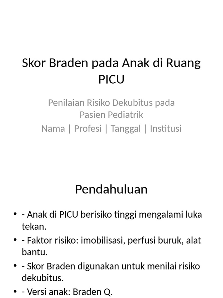 Skor Braden Anak PICU Desain | PDF