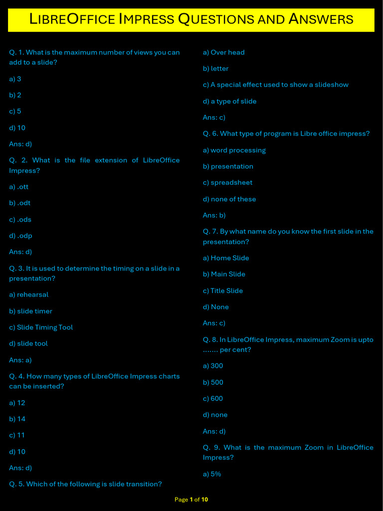LibreOffice Impress Questions and Answers | PDF | Keyboard Shortcut ...