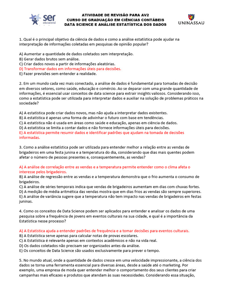 Atividade Revisão Av2 - Respostas | PDF | Dados | Big Data