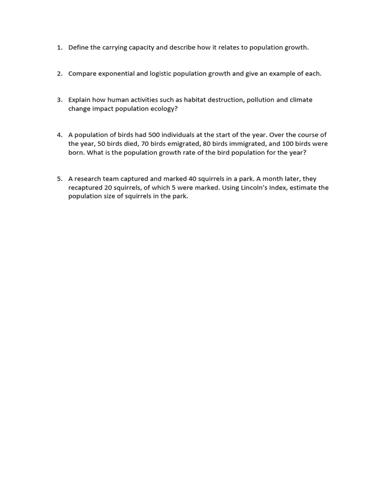 Population Ecology Practice Worksheet | PDF
