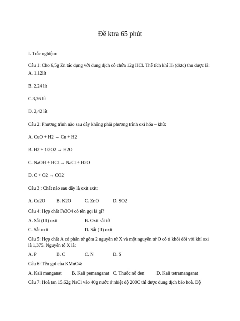 Hóa 8 Kì 2 Ktra | PDF