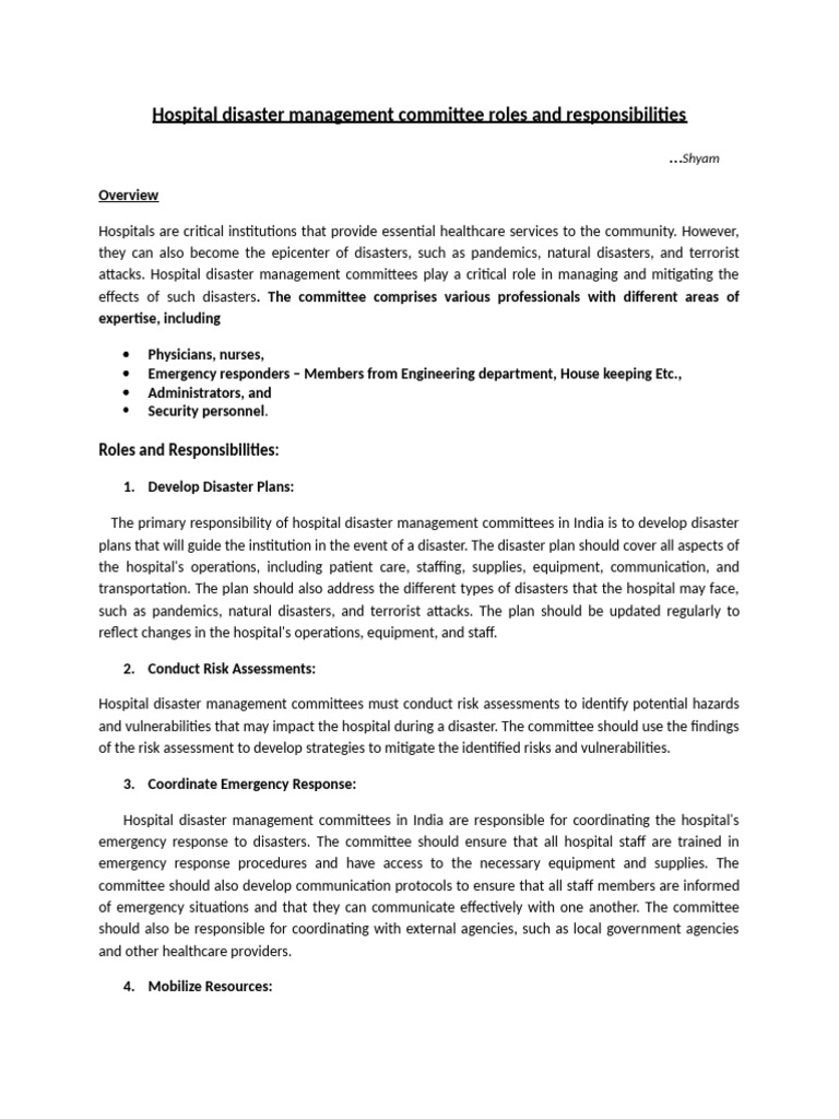 Disaster Management Committee - Roles & Responsibilities. (1) Docx ...