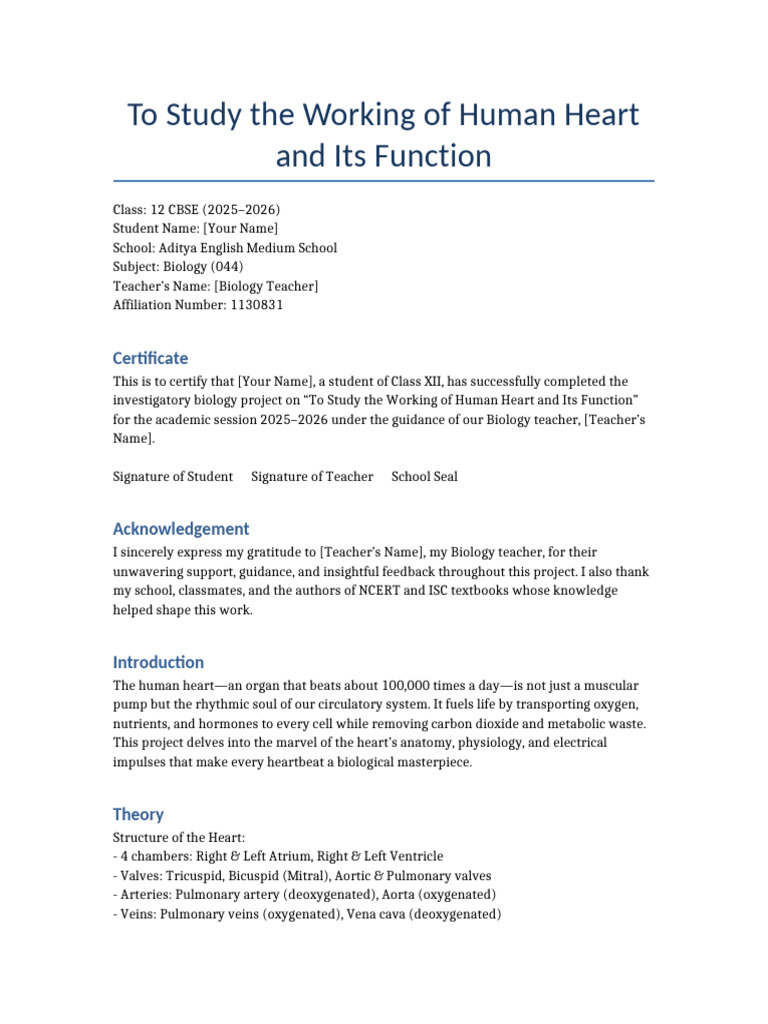 Human Heart Biology Project Nandini | PDF | Heart | Electrocardiography
