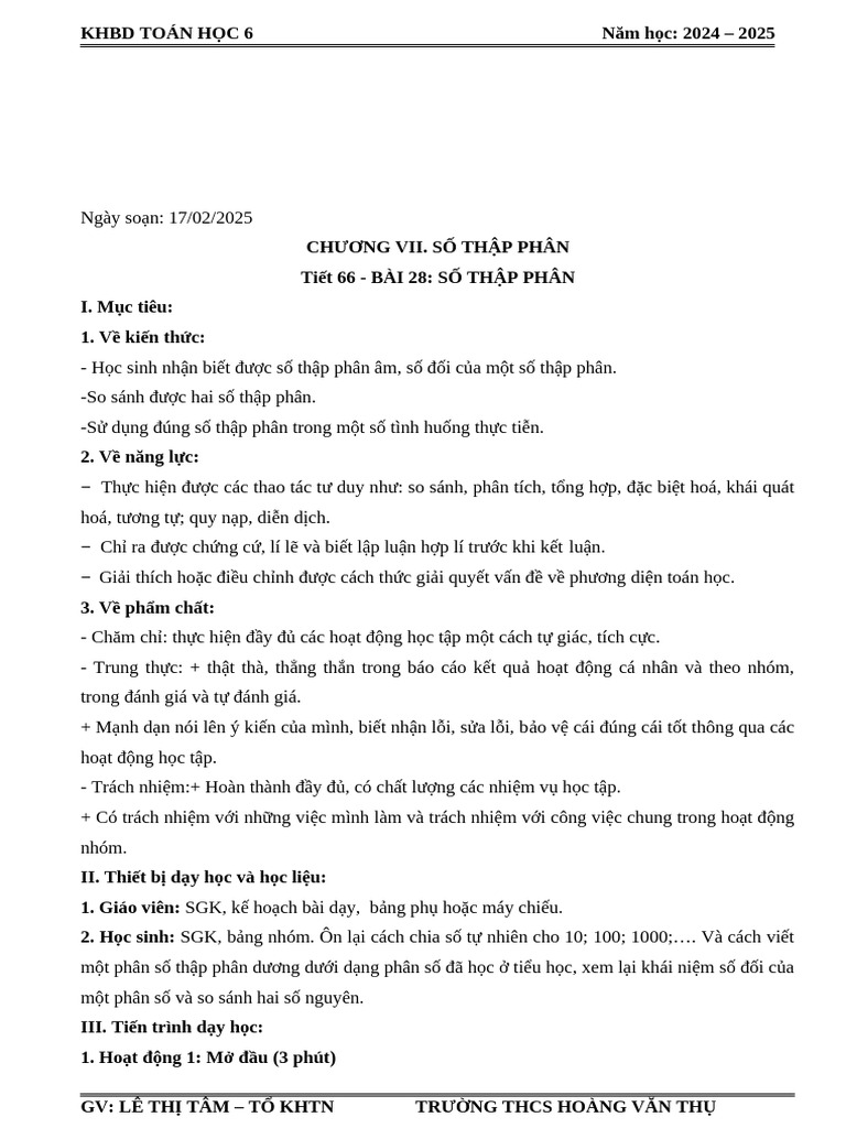 Toán 6 - tuần (24) Khgd | PDF