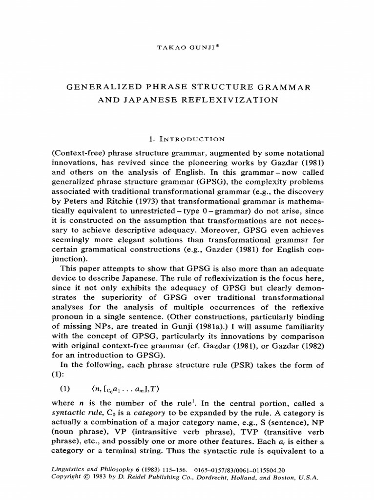 Generalized Phrase Structure Grammar and | PDF | Syntax | Phrase