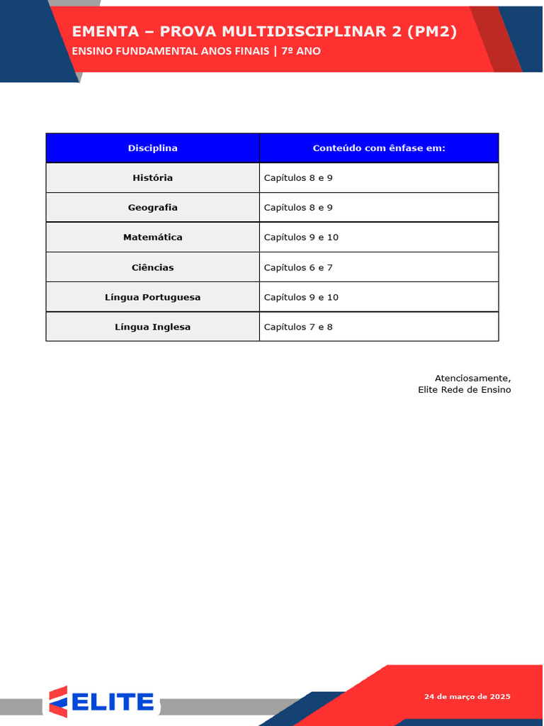 Ementa PM2 - 7º Ano | PDF
