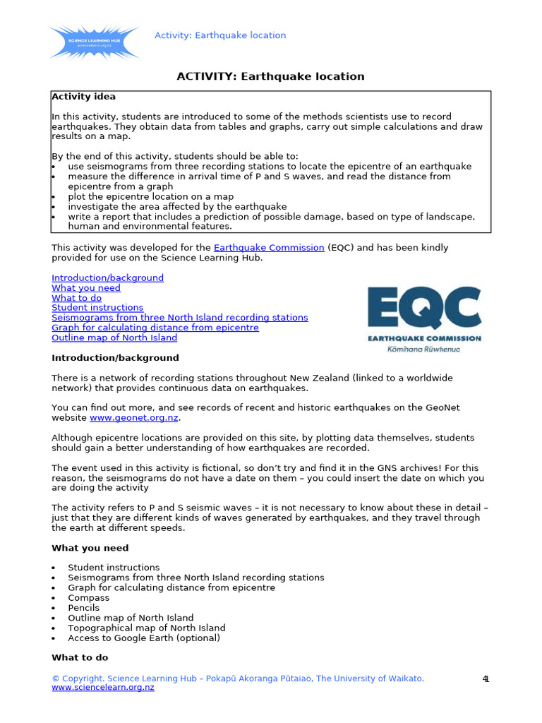 Earthquake Location Activity | PDF | Seismology | Earthquakes