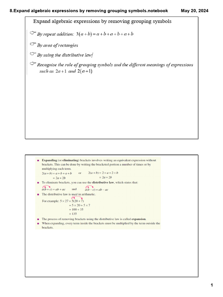 Expand Expressions: Remove Grouping Symbols | PDF