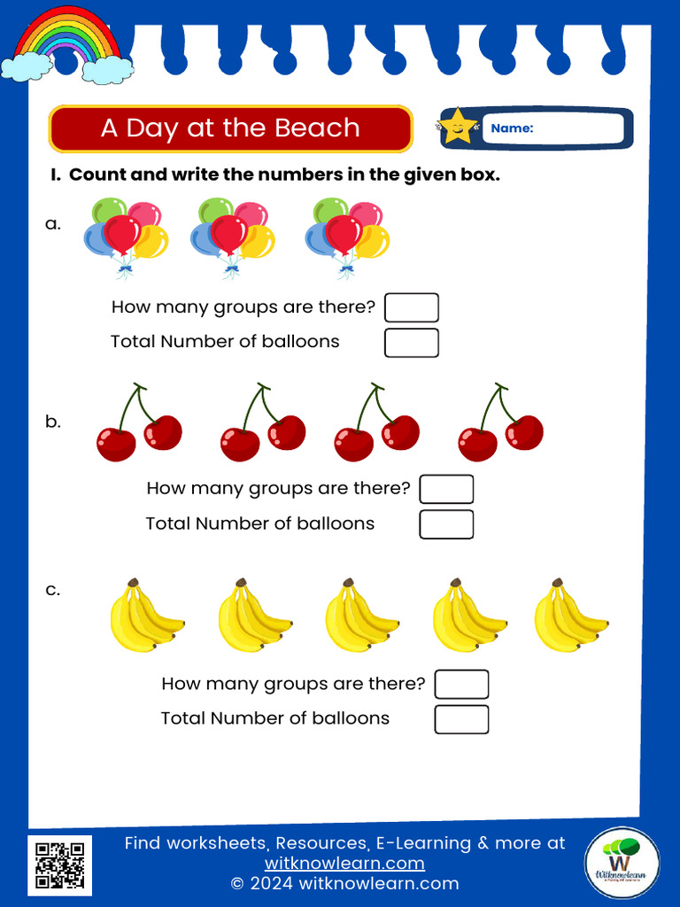 A Day at The Beach Counting in Groups Worksheet For Ncert Class 2 Maths ...