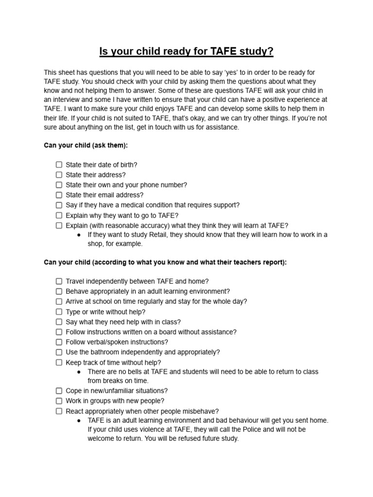 Is Your Child Ready For TAFE Study 0325 | PDF