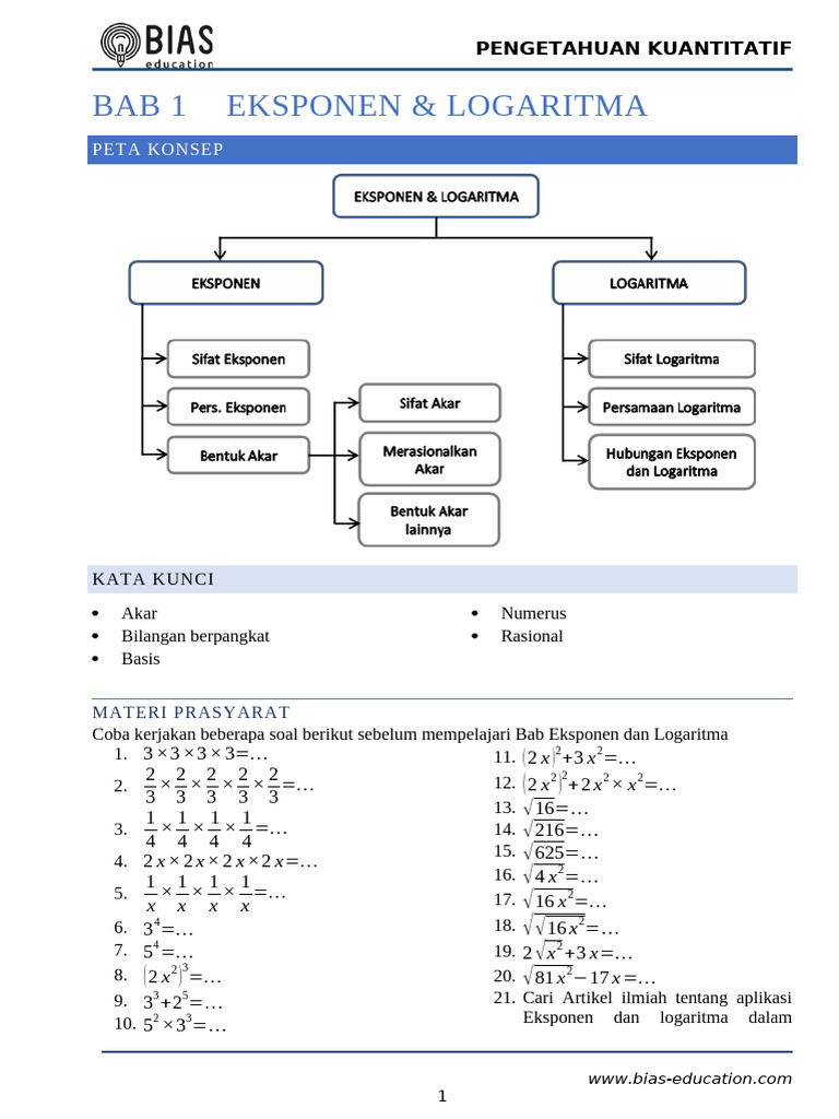 Bab 1 Eksponen Dan Logaritma (Rev 1) (AutoRecovered) | PDF