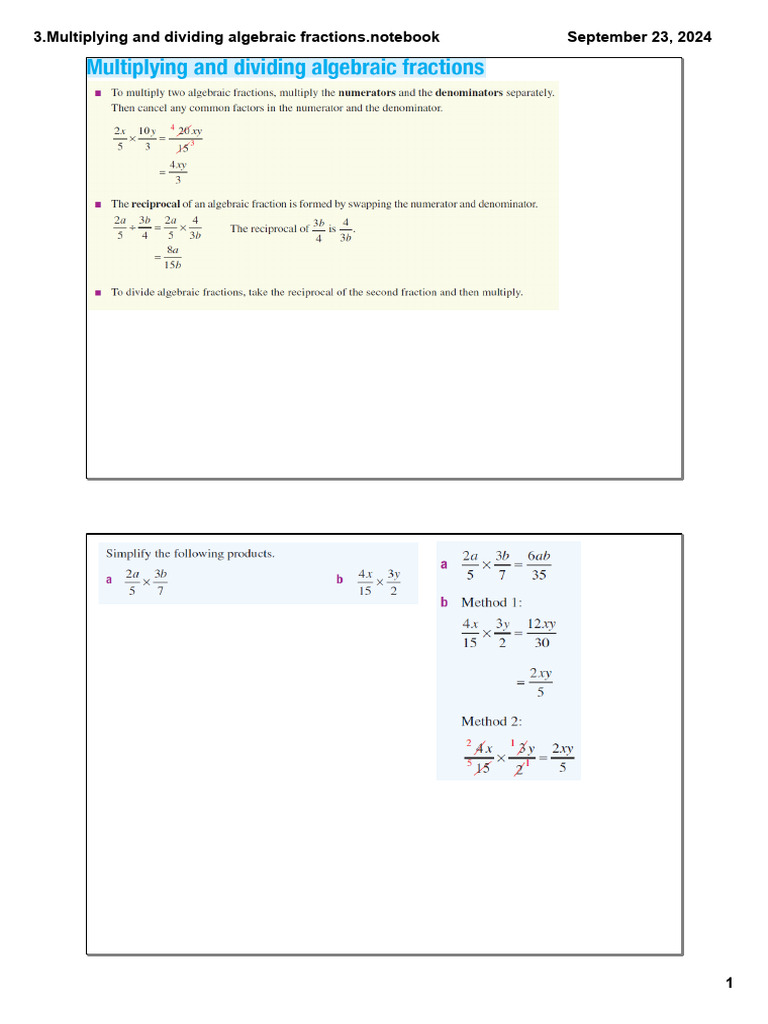 3.multiplying and Dividing Algebraic Fractions | PDF