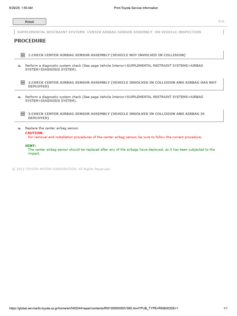 Center Airbag Sensor Inspection Guide | PDF