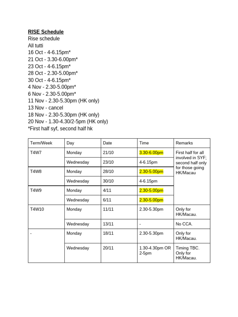 Rise Schedule Updated | PDF