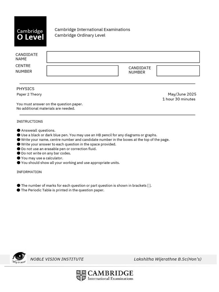 Cambridge Ol Physics p2 | PDF | Temperature | Force
