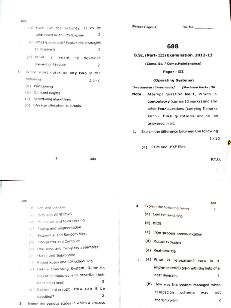 Operating Systems Exam Questions Guide | PDF | Computer File | Computer ...