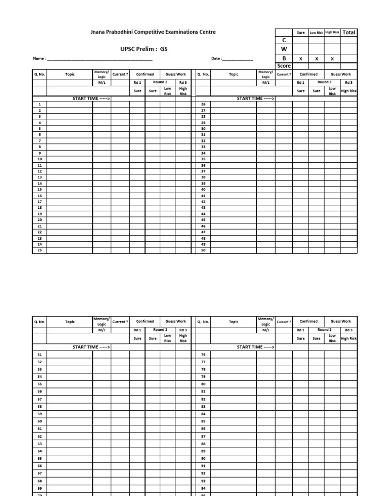 GS Answer Sheet - Prelim Batch (Qs - LR-HR) | PDF