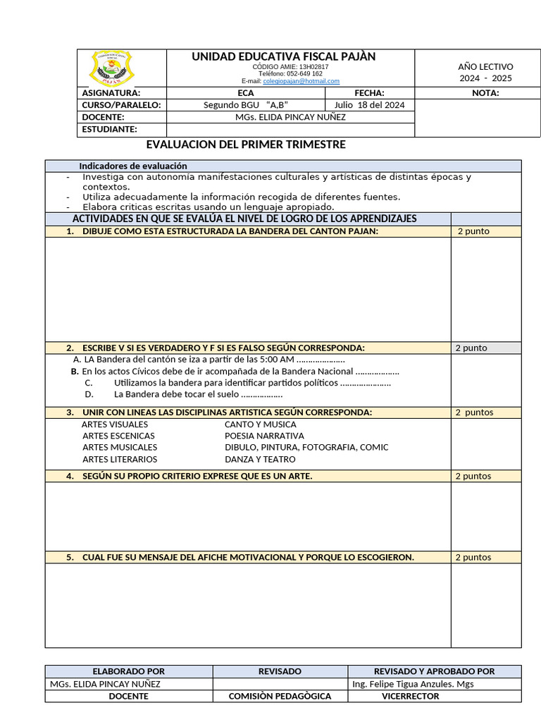 Diagnostica Eca 2024 2do Ab | PDF | Educación en artes liberales ...
