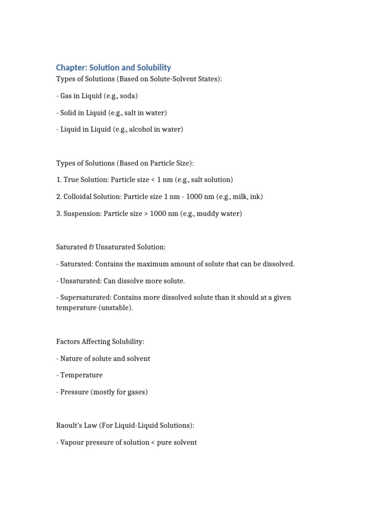 Solution and Solubility Notes | PDF