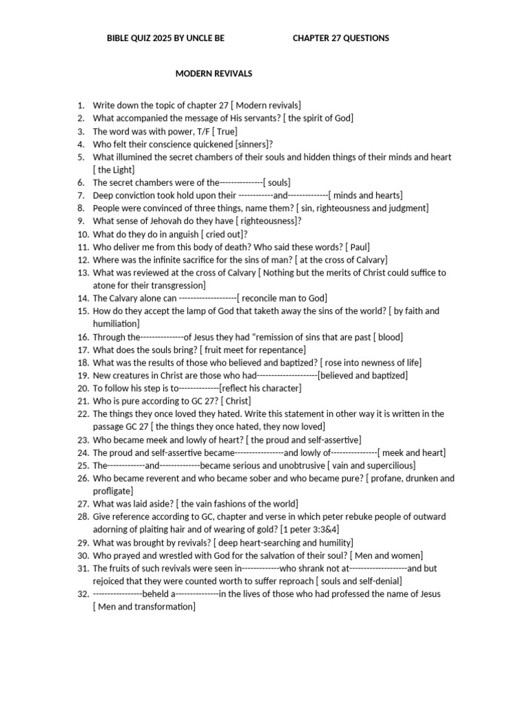 Bible Quiz: Modern Revivals Insights | PDF | Sin | Abrahamic Religions