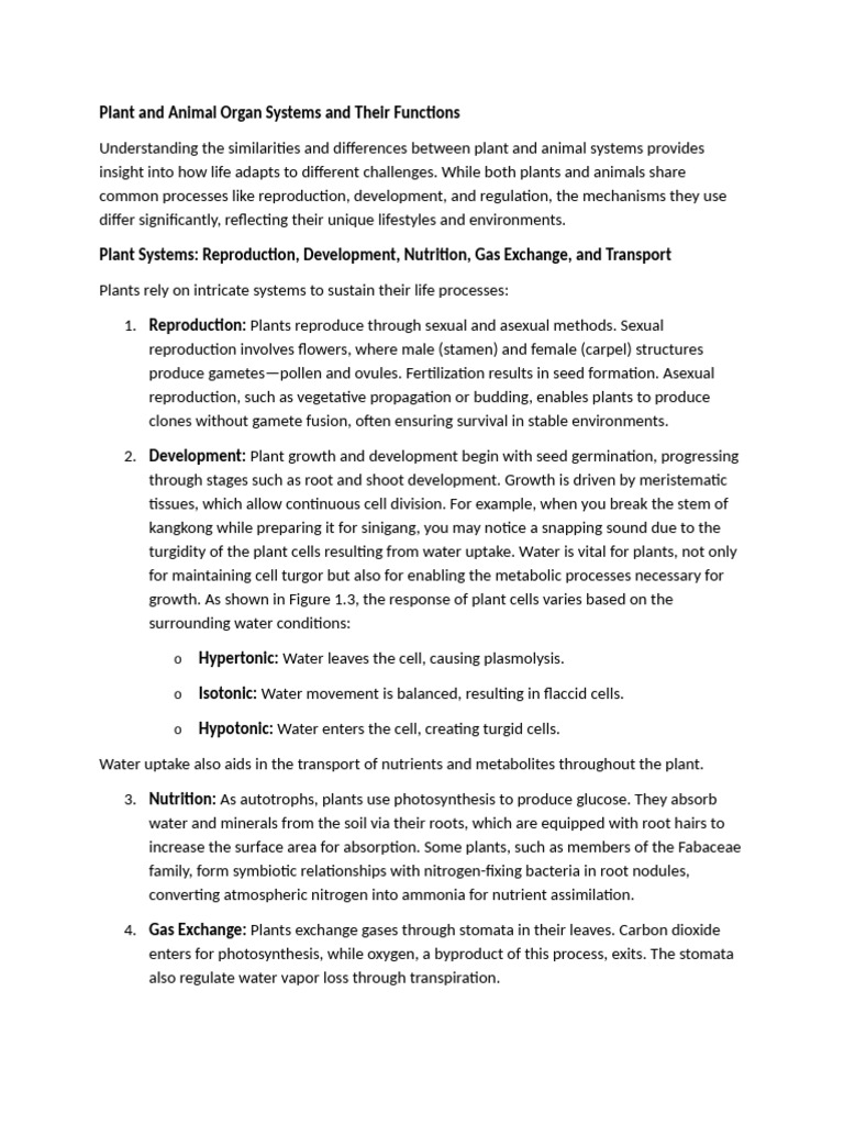 Plant and Animal Organ Systems Explained | PDF | Plants | Reproduction