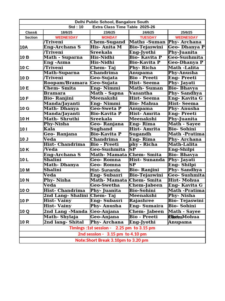 4 Days Stayback Time Table | PDF