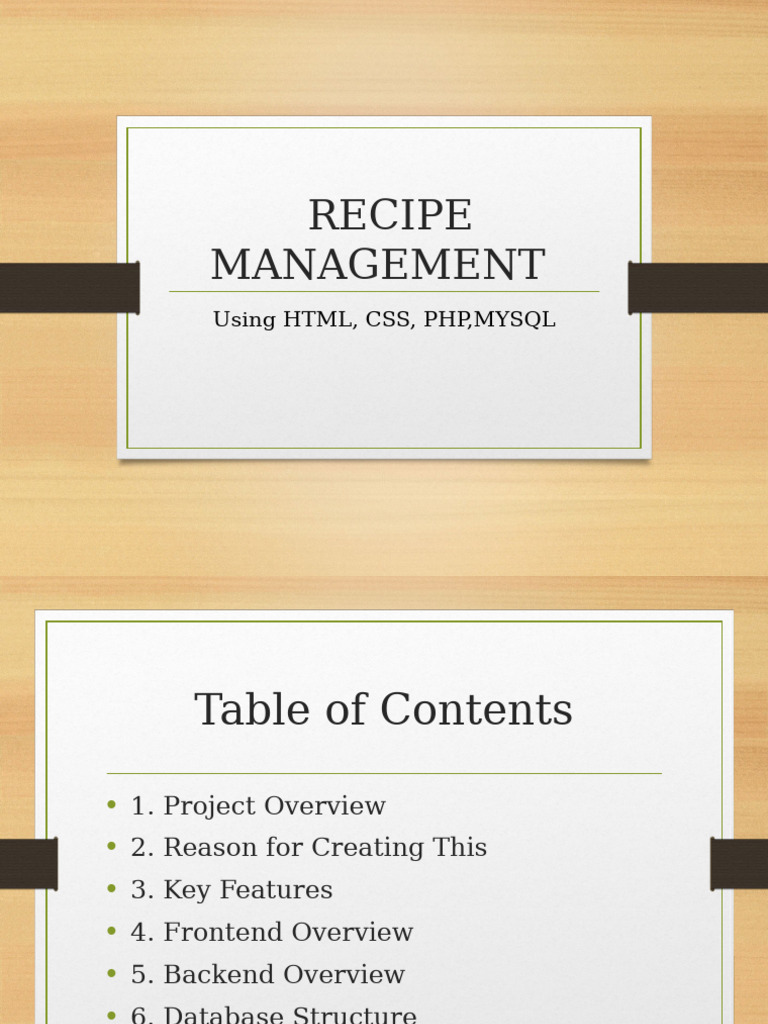 Recipe Management App Overview | PDF