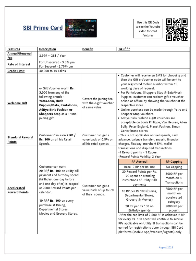 SBI Prime Card Retail August 2023 | PDF | Credit Card | Airport Lounge
