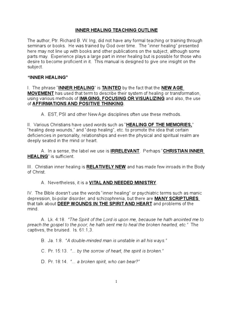 Inner Healing Manual | PDF | Faith Healing | Unconscious Mind