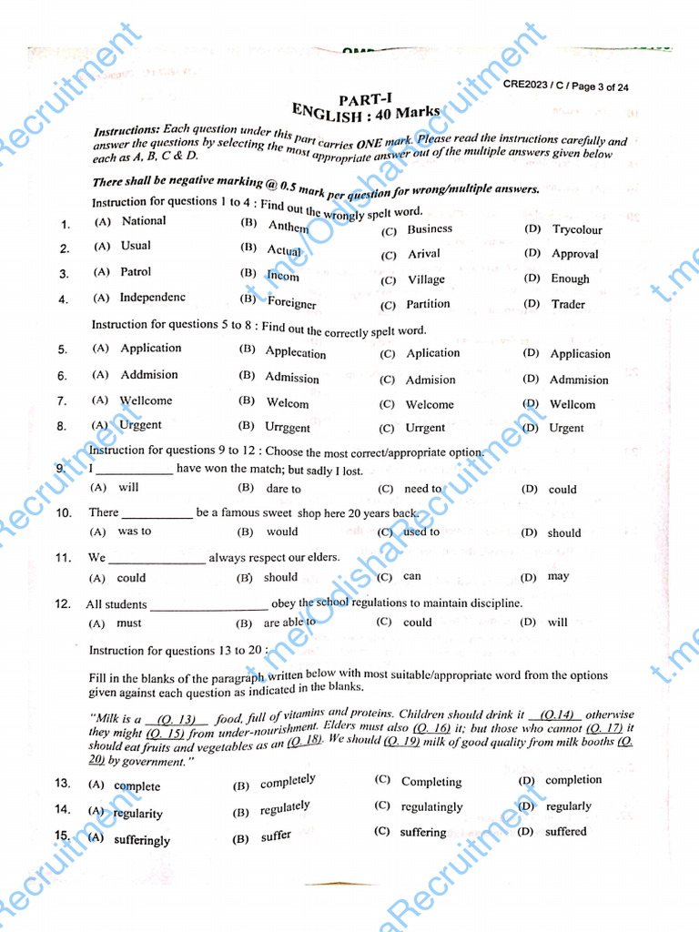 OSSSC PEO JUNIOR ASSISTANT 2023 (Prilims Questions) | PDF