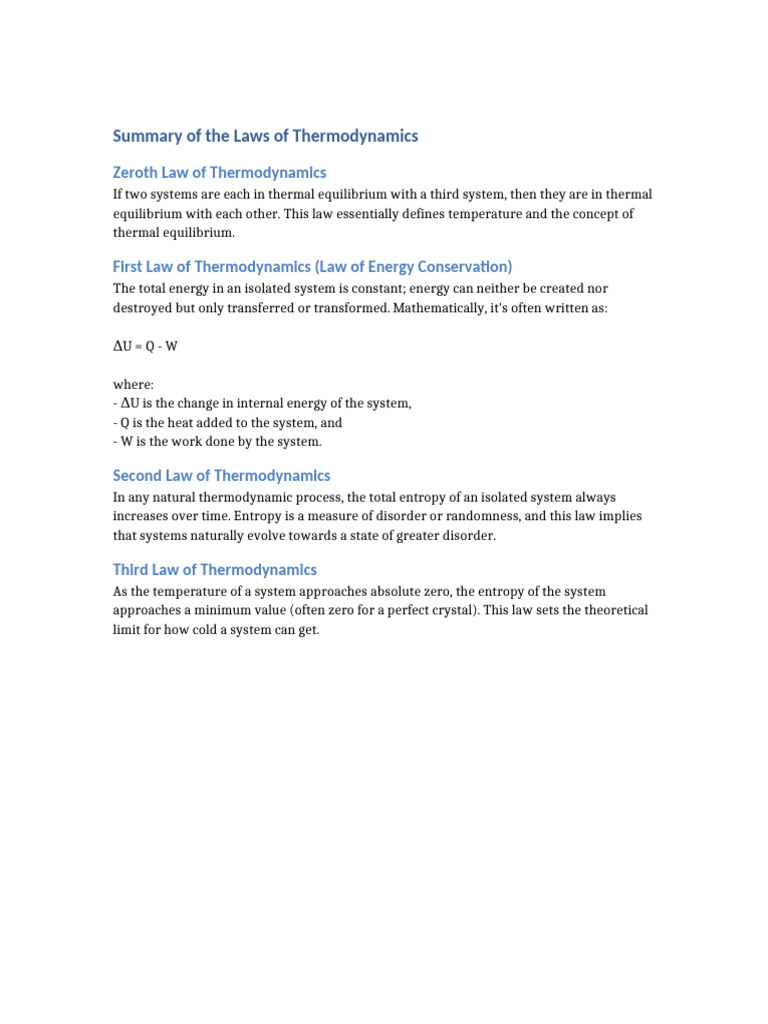 Thermodynamics Laws Summary | PDF