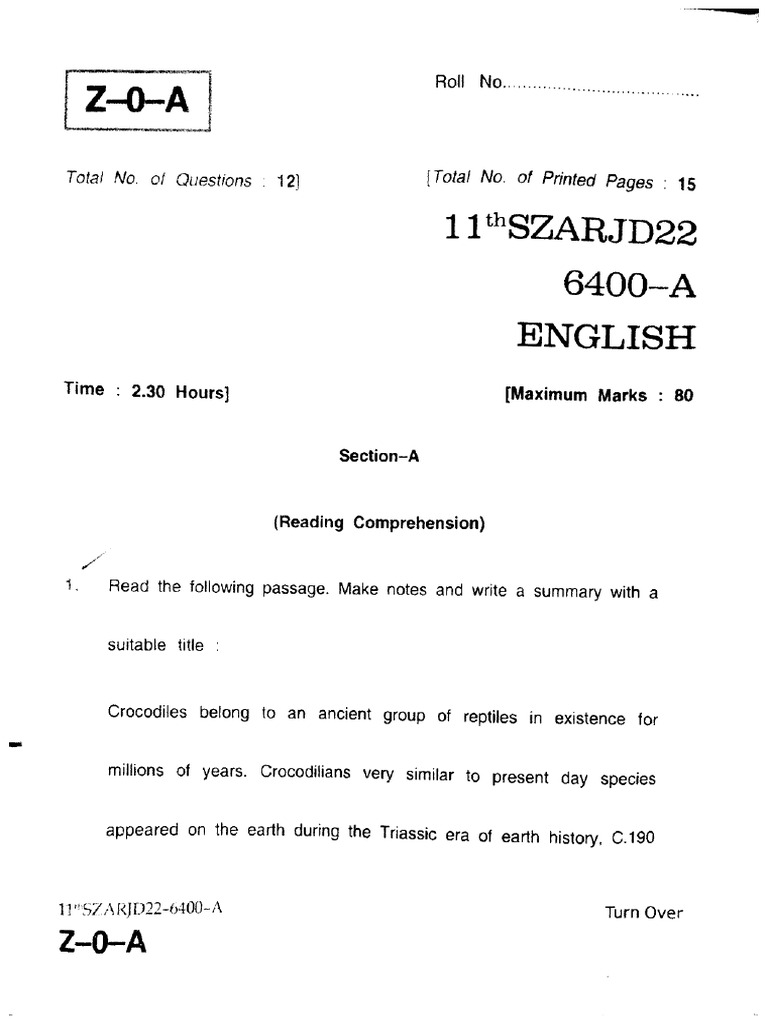 English 11th Last 4 Question Papers | PDF | Hobbies | Adverb