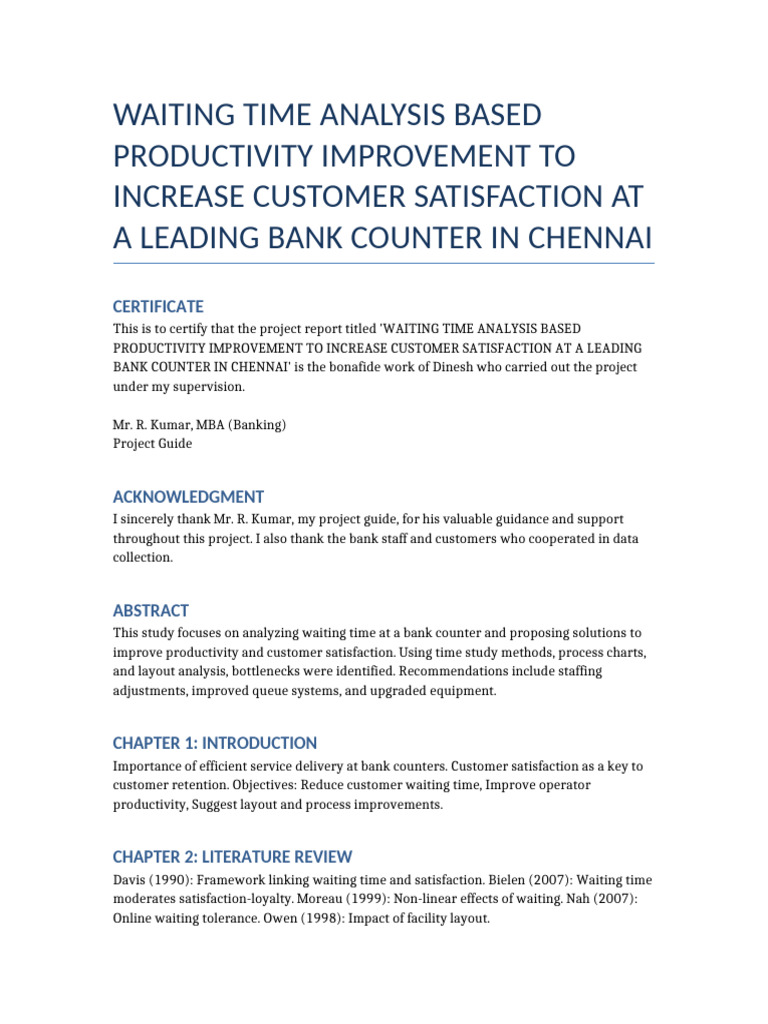 Bank Waiting Time Project | PDF | Business