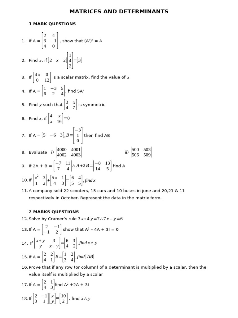 Matrices and Determinants | PDF | Determinant | Matrix (Mathematics)