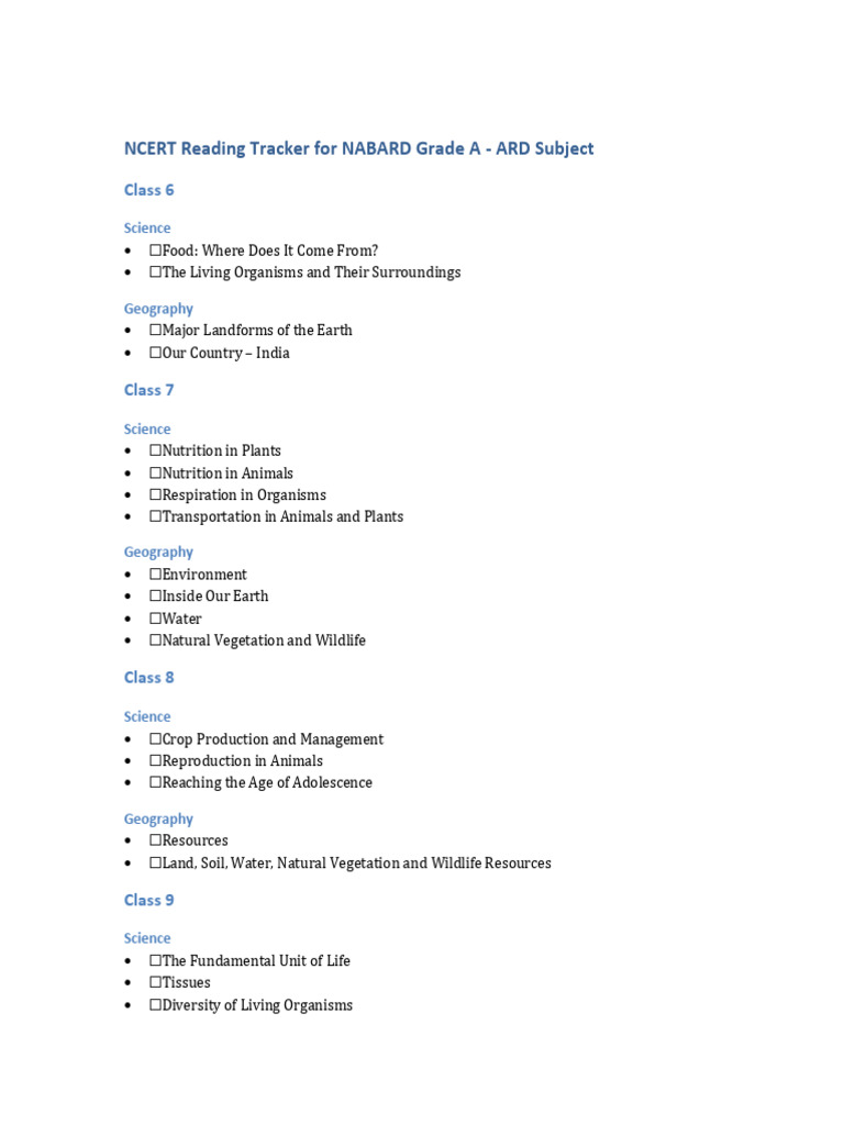Ncert Reading Tracker Nabard Ard | PDF