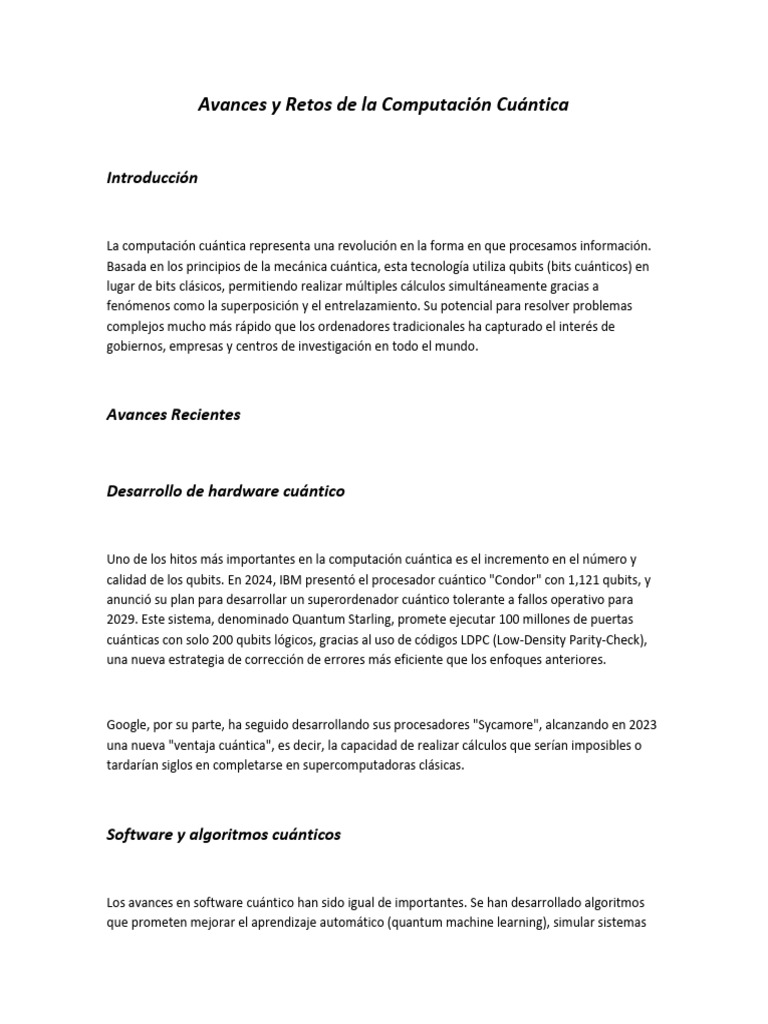 Avances y Retos de La Computaci-N Cu-Ntica | PDF | Computación cuántica | Ciencias de la Computación