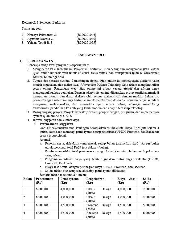 Tugas 1 Rancangan Model Sistem - Kelompok 1 - SDLC | PDF