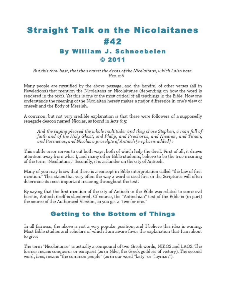 Nicolaitans FINAL | PDF | Pope | Laity