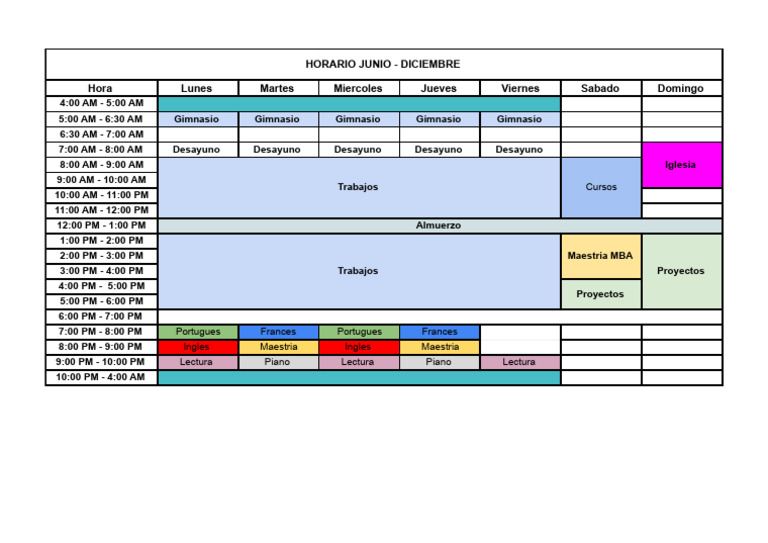 Horario Jahdiel - Hoja 1 | PDF