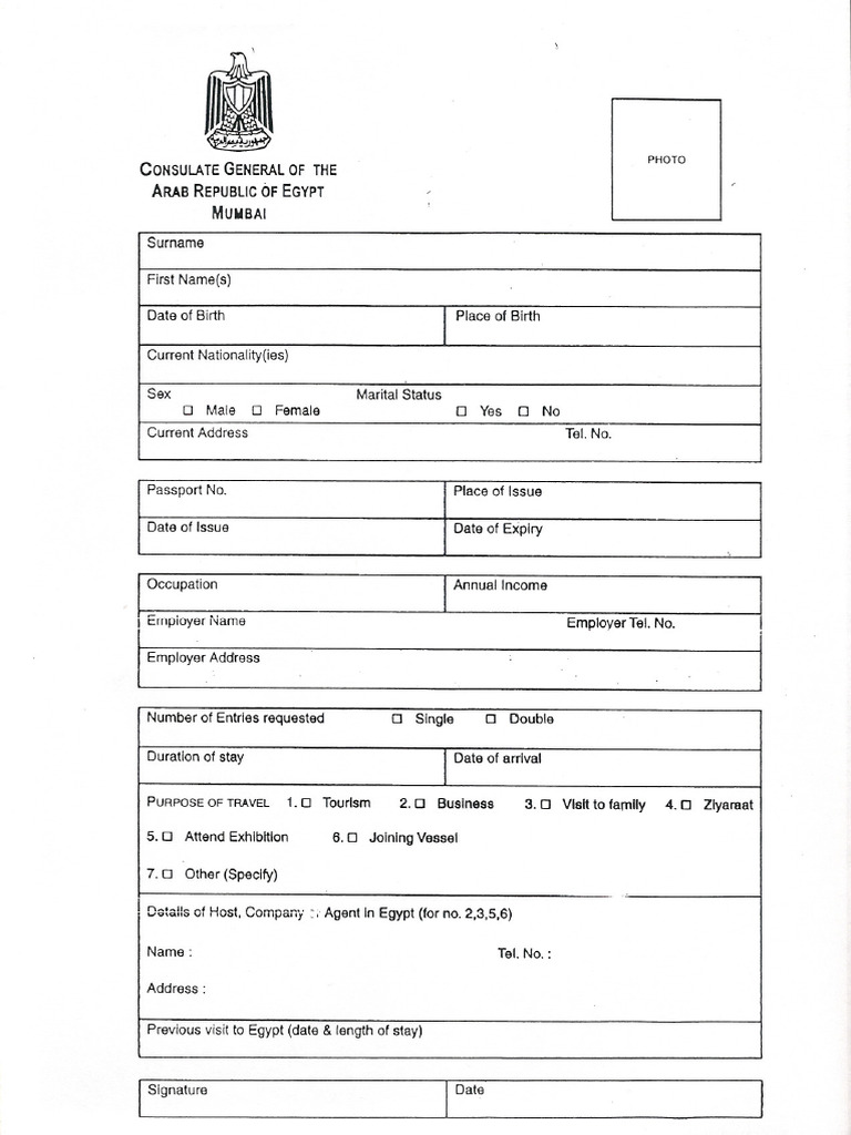 Egypt Visa Form Mumbai Consulate Copy 2 | PDF