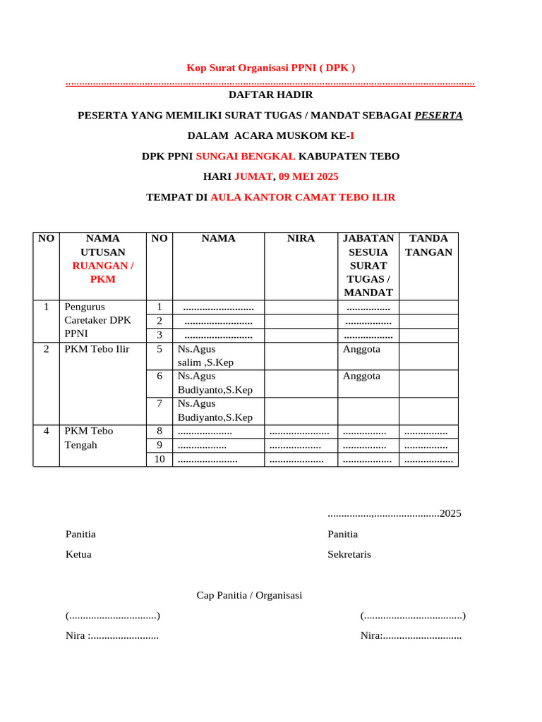 Contoh Absen Peserta DPK | PDF