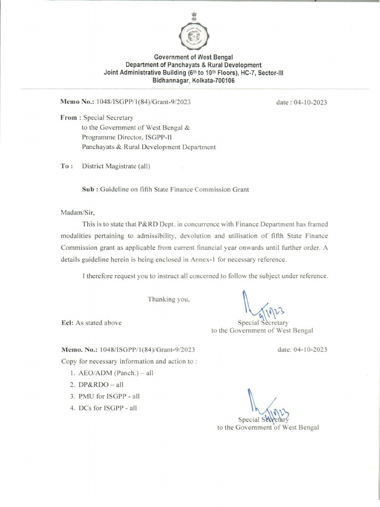 Guideline On Fifth State Finance Commission Grant | PDF