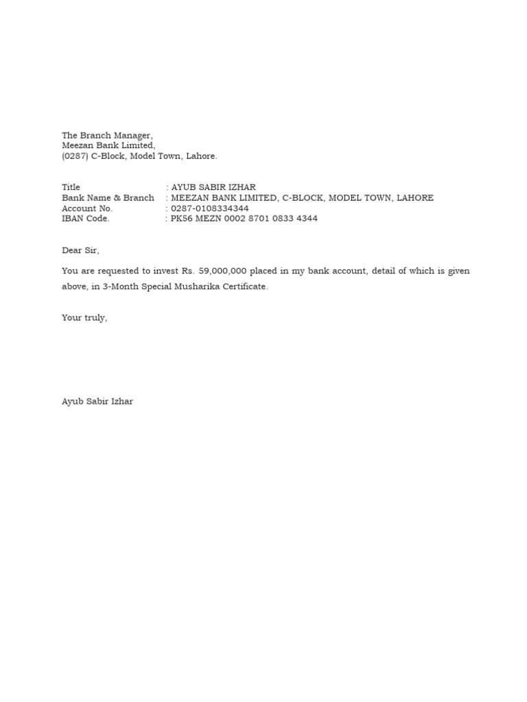 Request For TDR Booking - Meezan Bank Ayub SB (Ihpl) | PDF