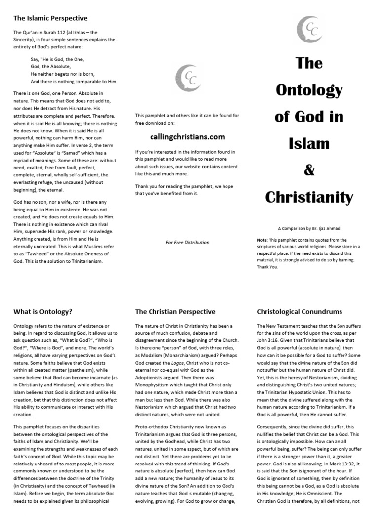 The Ontology of God in Islam Amp Christianity Pamphlet PDF Free | PDF ...
