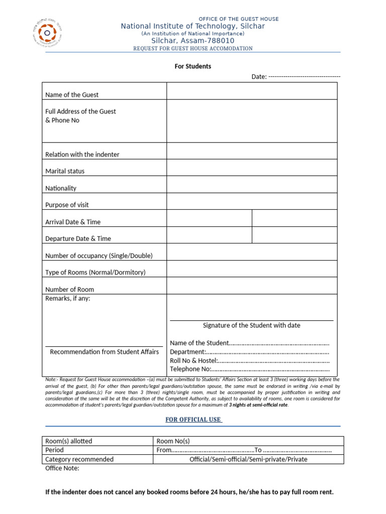 Guest House Accomodation Form Jan2018 | PDF