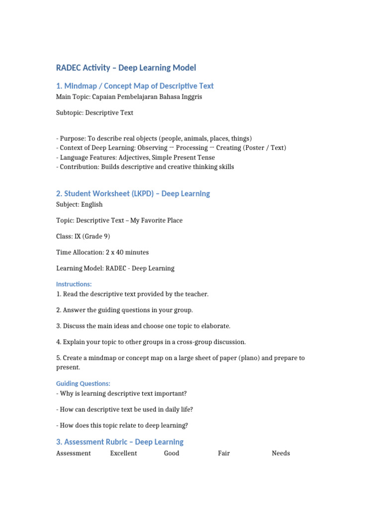 Deep Learning in Descriptive Text Education | PDF